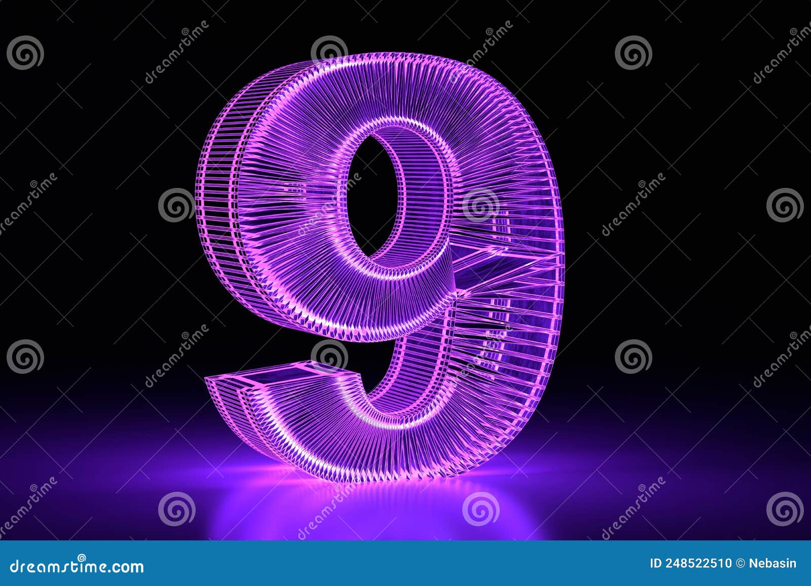 Neon Glowing Volumetric 3D Number Nine. Purple. Digital Design Stock ...