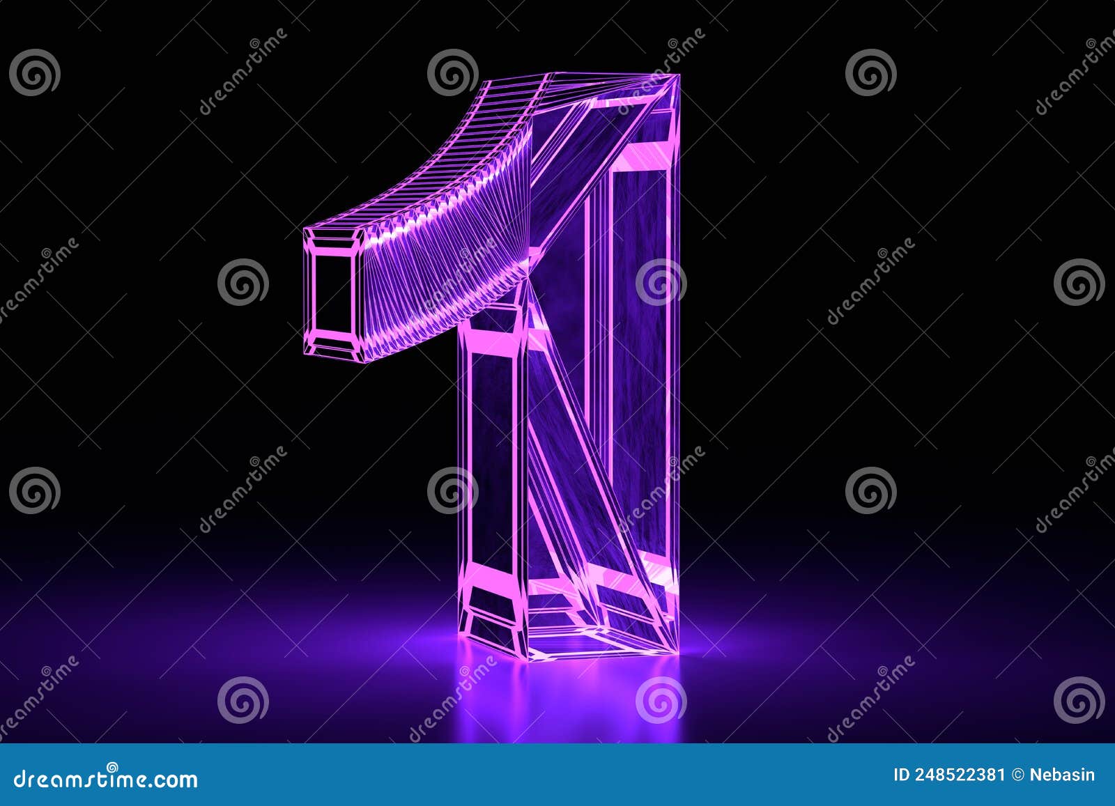 Neon Glowing Volumetric 3D Number One. Purple. Digital Design Stock ...