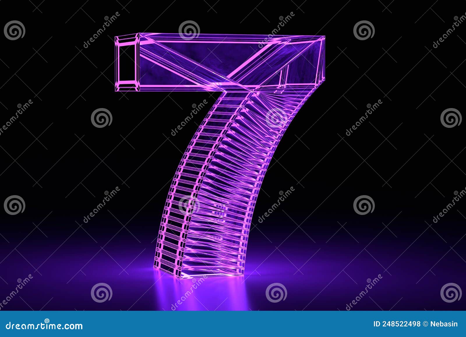 Neon Glowing Volumetric 3D Number Seven. Purple. Digital Design Stock ...