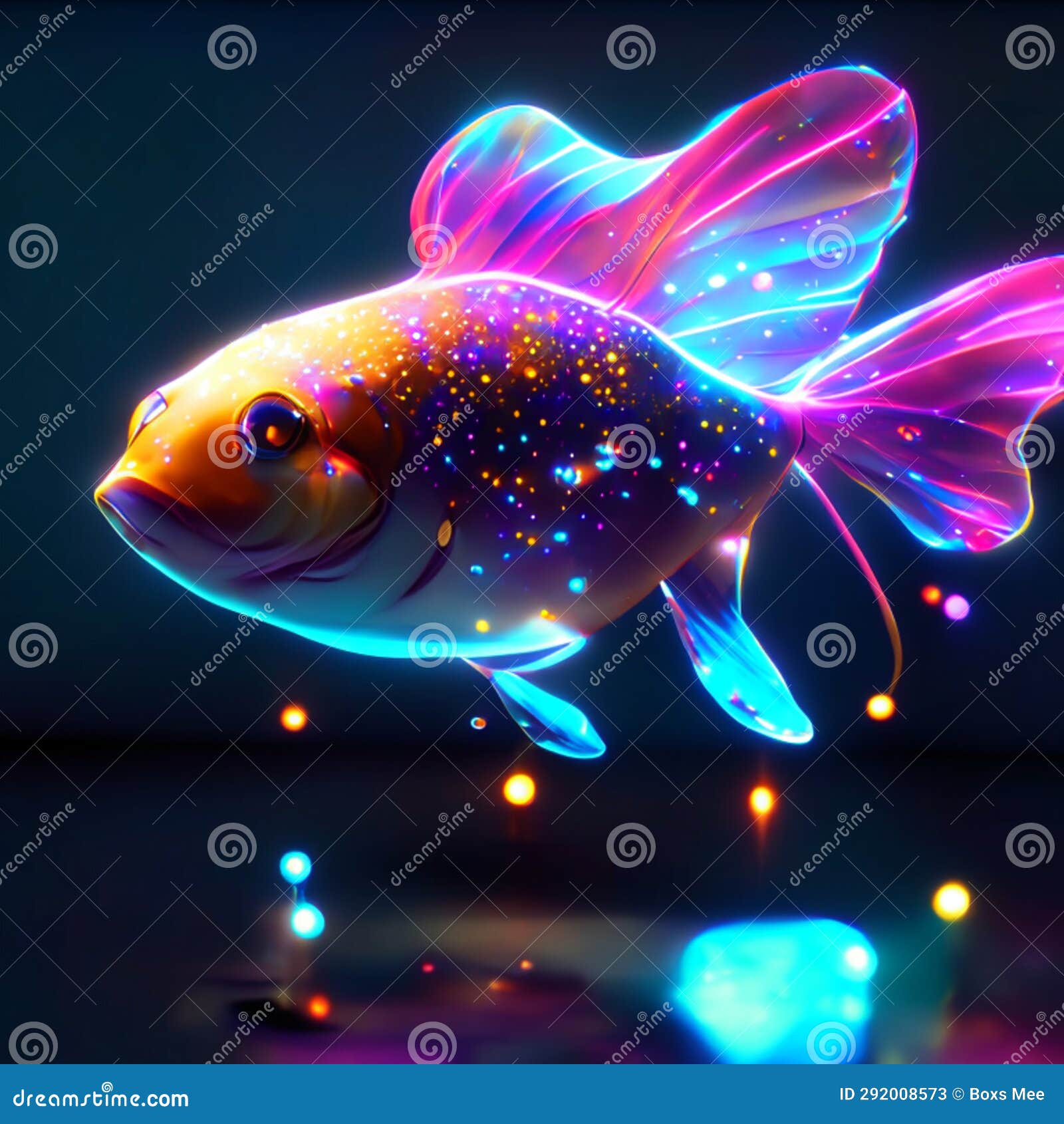 Neon Goldfish on a Black Background. 3d Rendering Stock Illustration ...