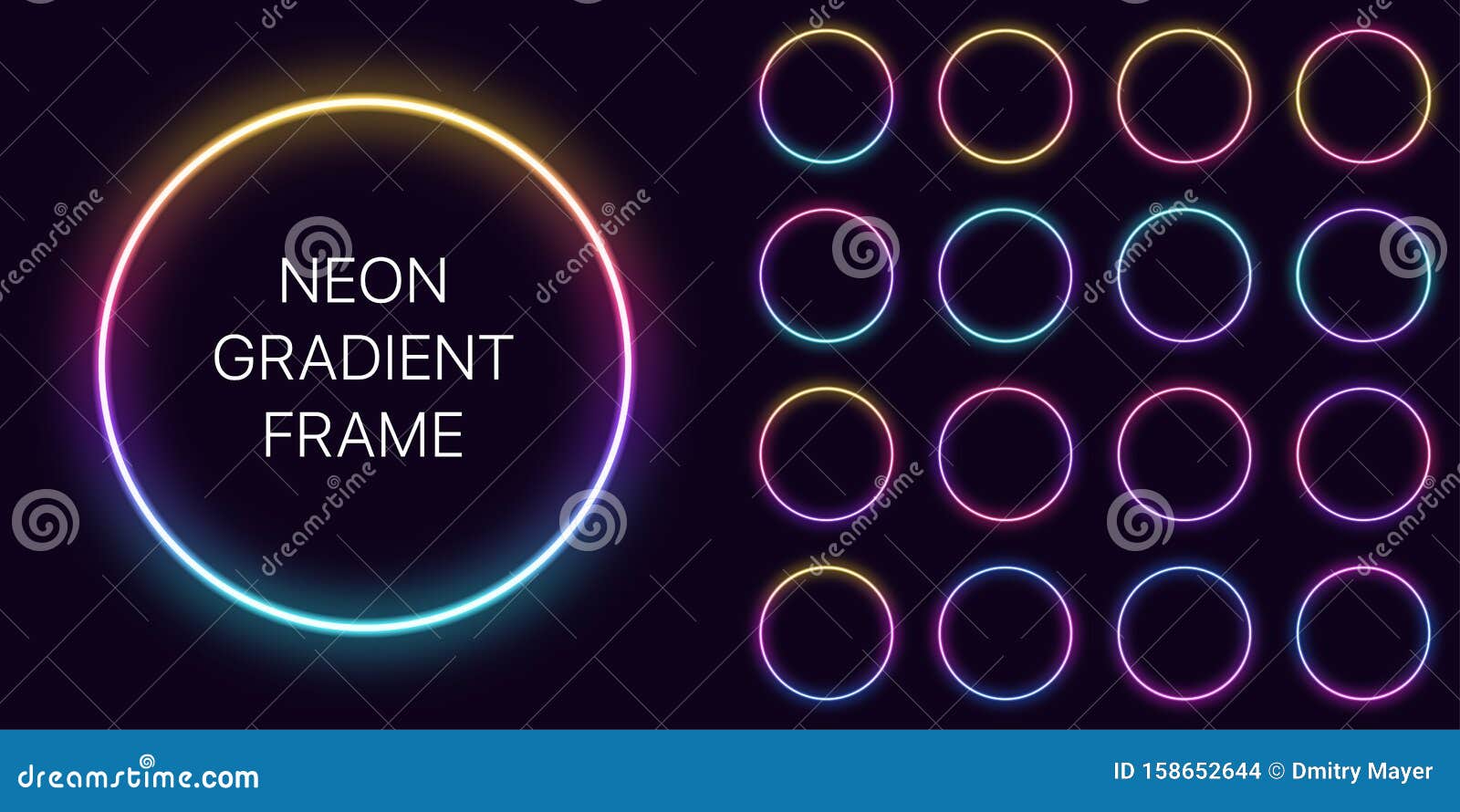 Neon Gradient Circle Frame With Copy Space. Templates Set Of Neon ...