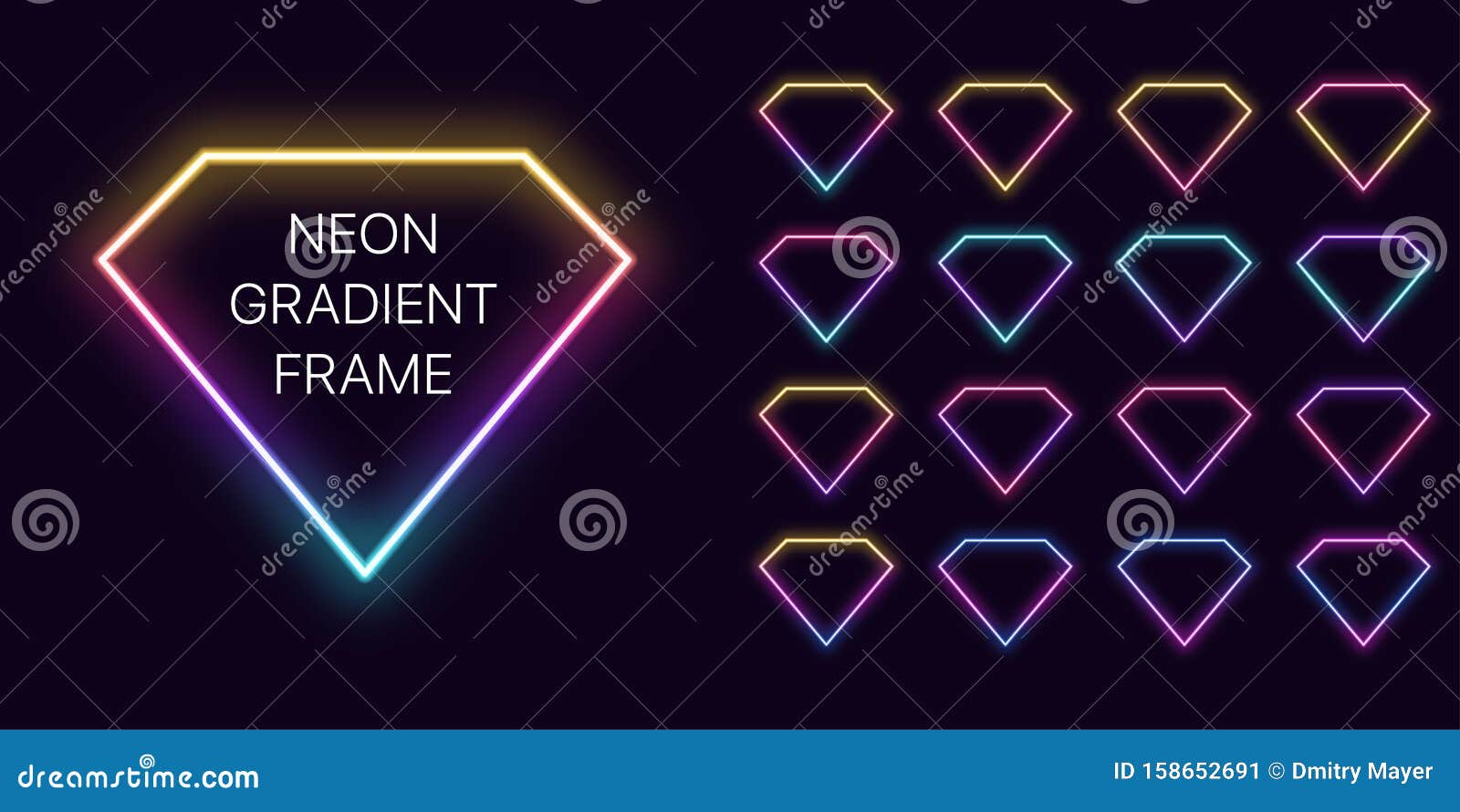 Neon Gradient Diamond Frame with Copy Space. Templates Set of Neon ...