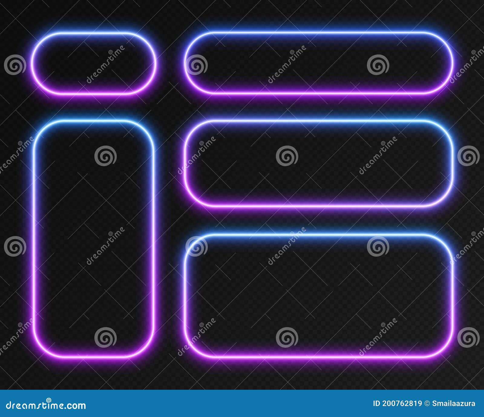 Neon Gradient Frames Set, Collection of Blue-purple Glowing Rounded ...