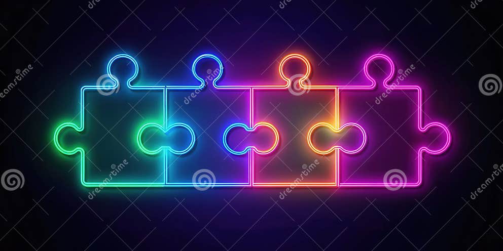 Neon Gradient Jigsaw Puzzle Pieces a Vibrant Visual Metaphor for ...