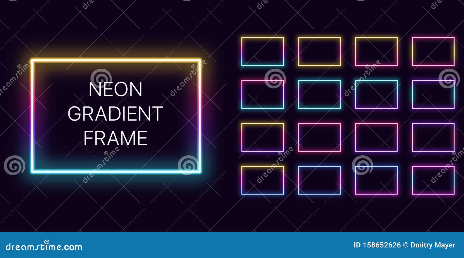 Neon Gradient Rectangle Frame with Copy Space. Templates Set of Neon ...