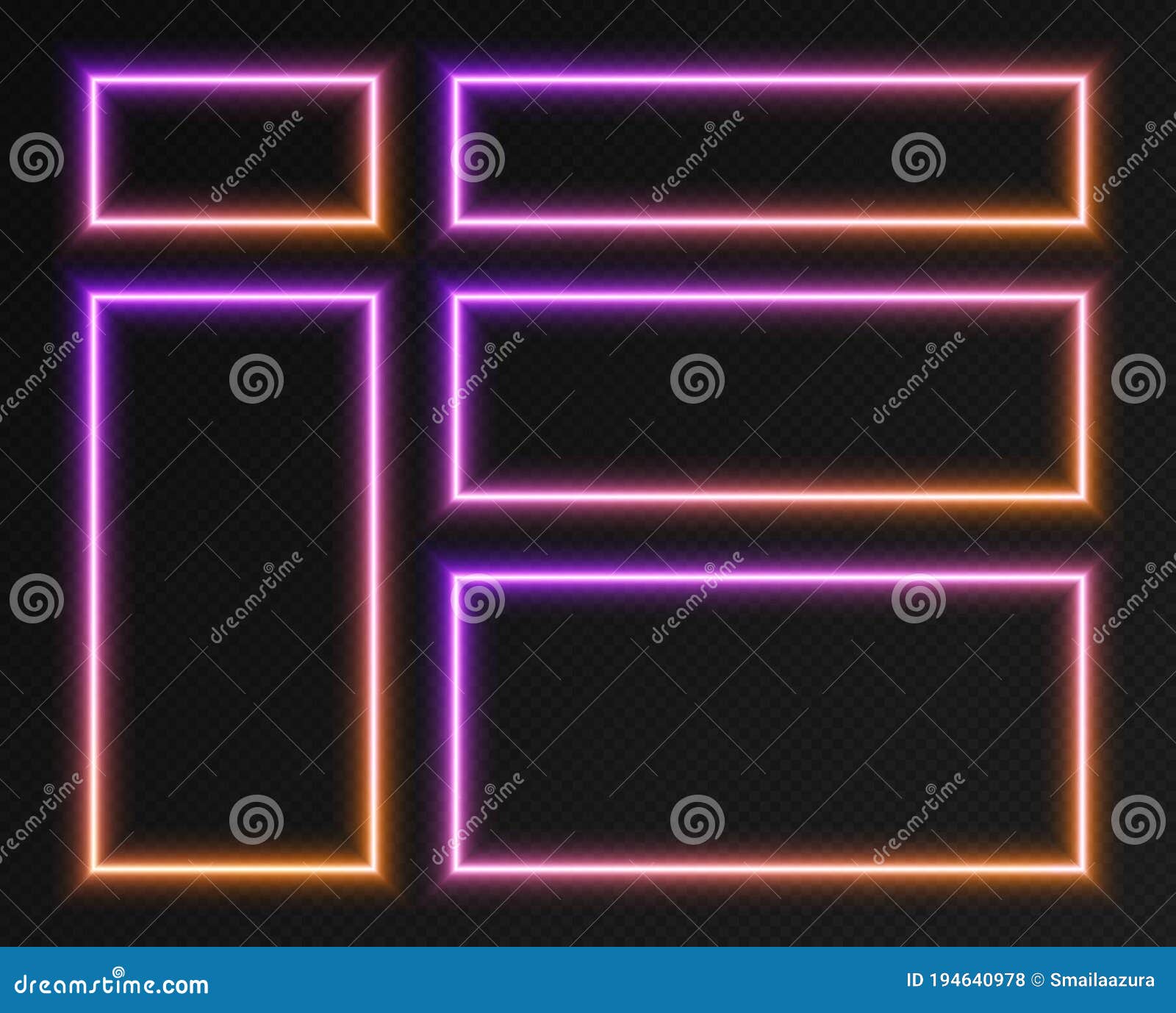 Neon Gradient Rectangular Frames Set, Collection of Purple-orange ...