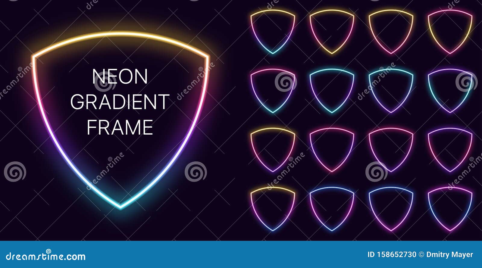 Neon Gradient Shield Frame with Copy Space. Templates Set of Neon ...