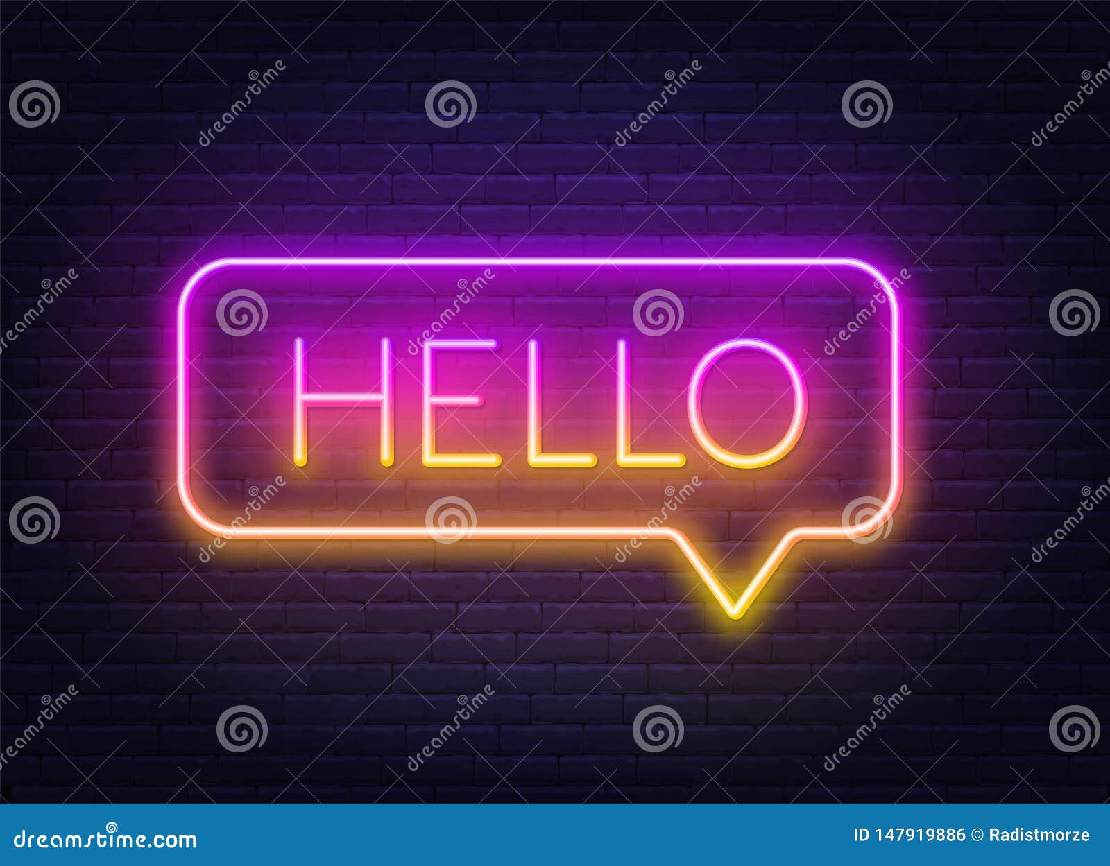 Neon Gradient Sign of Word Hello in Speech Bubble Frame on Dark ...