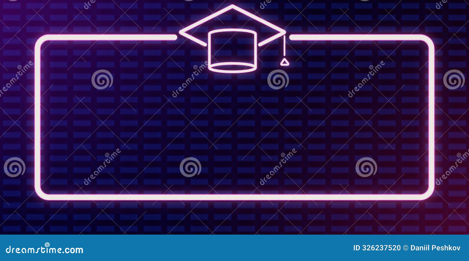 Neon Graduation Cap Inside a Rectangular Frame, on a Grid-patterned ...