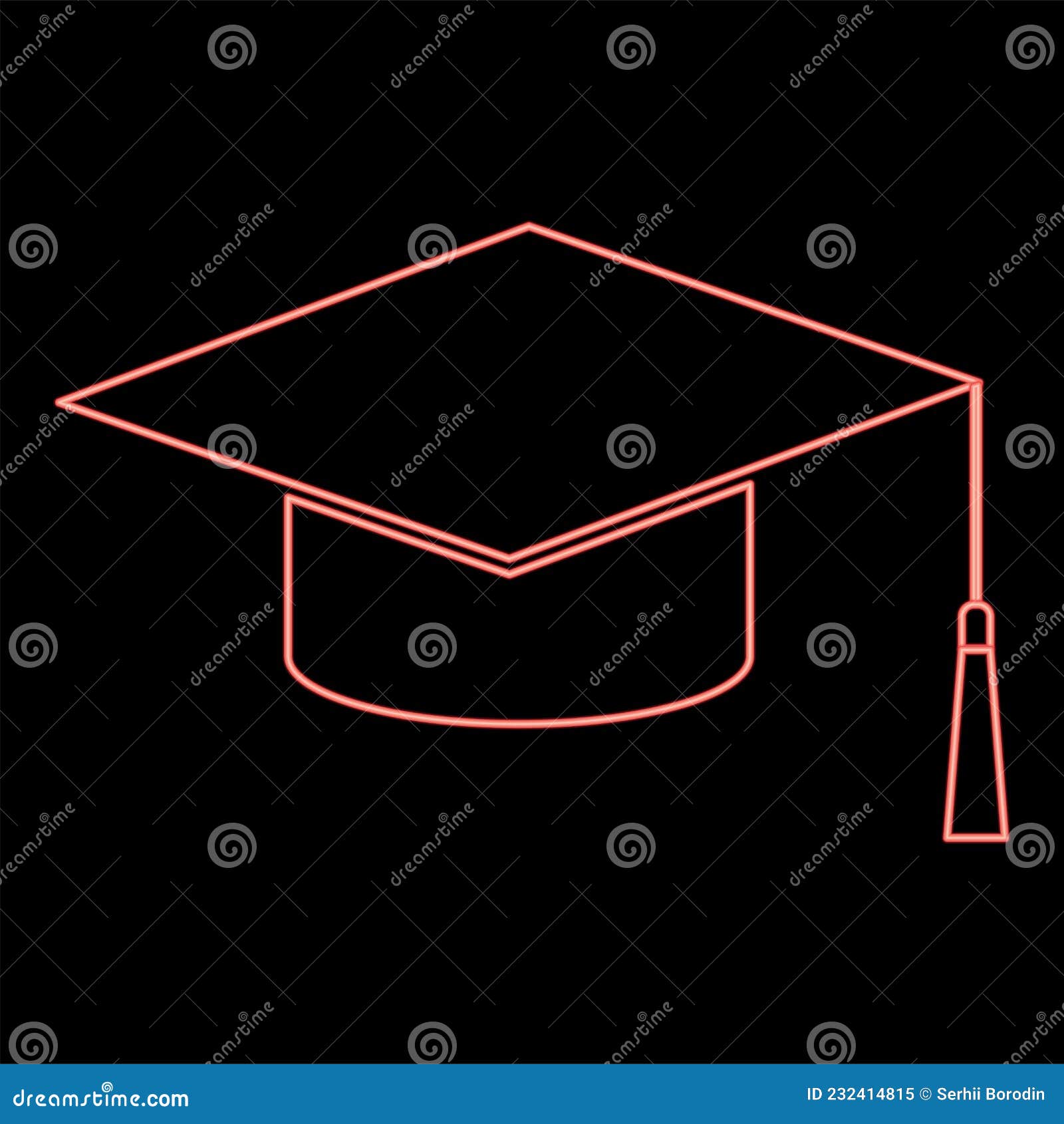 Neon Graduation Cap Red Color Vector Illustration Flat Style Image ...