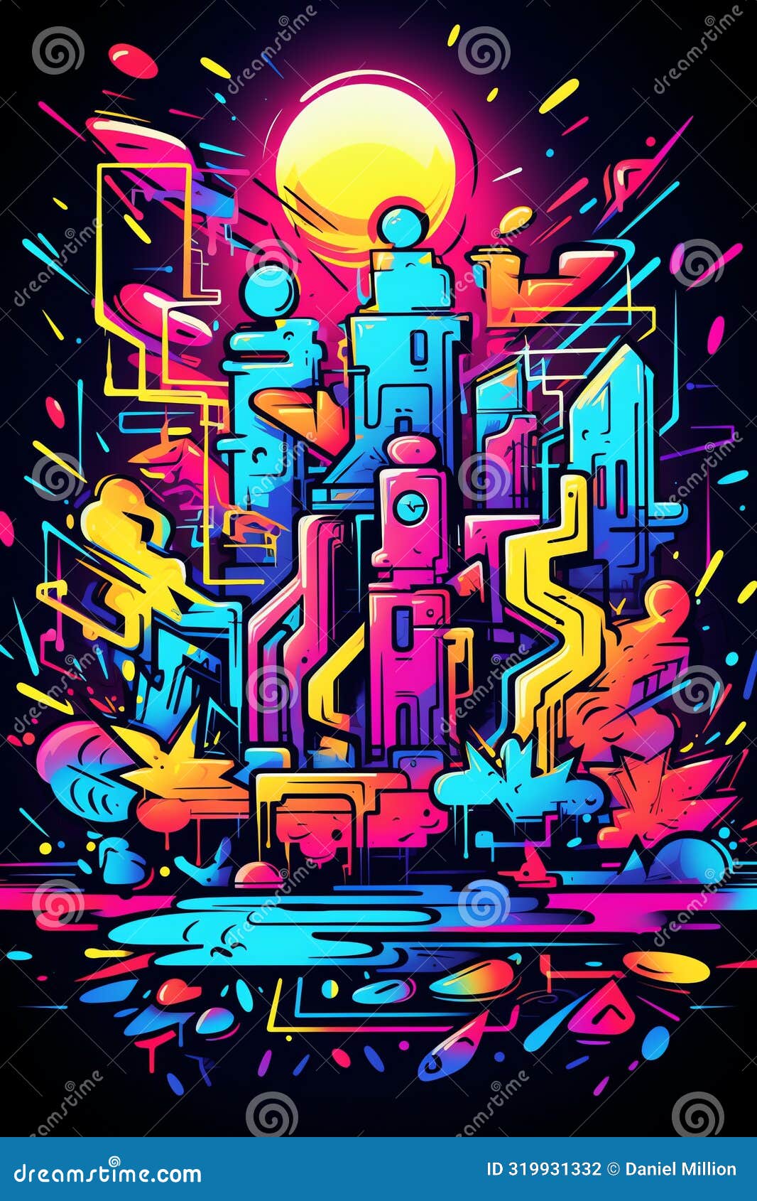 Neon Graffiti 90s Retro Background Royalty-Free Stock Image ...