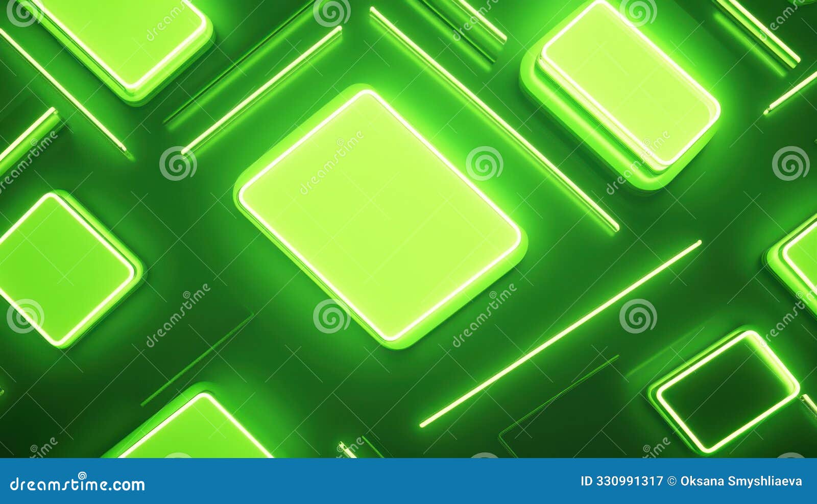 Neon Green Abstract Technology Background with Geometric Shapes Stock ...