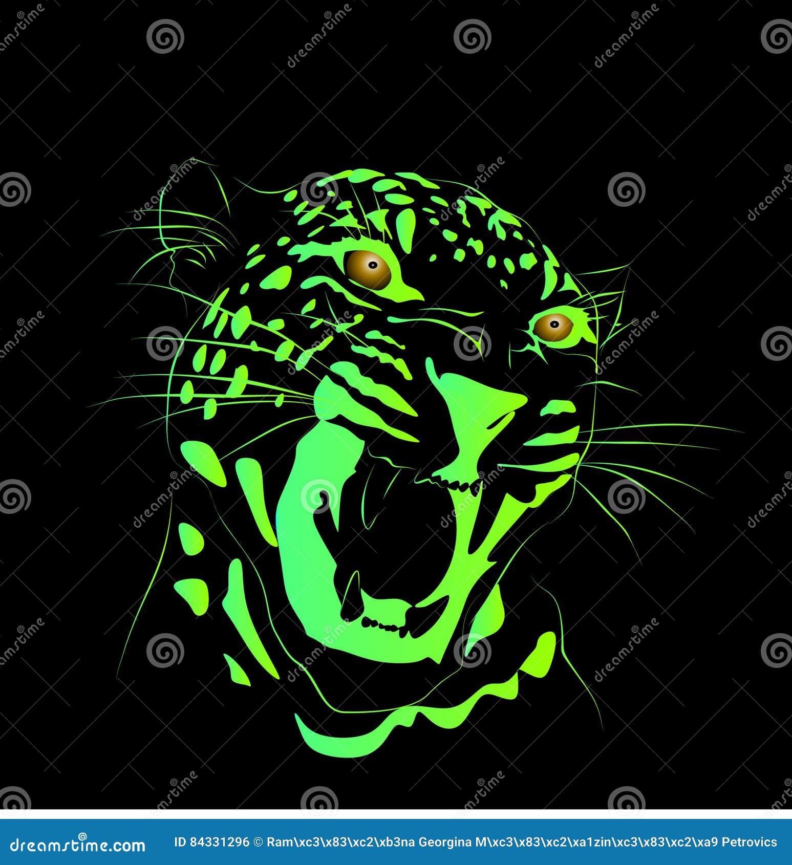 Neon Green Color Vector Line Art Drawing of a Leopard Stock Vector ...