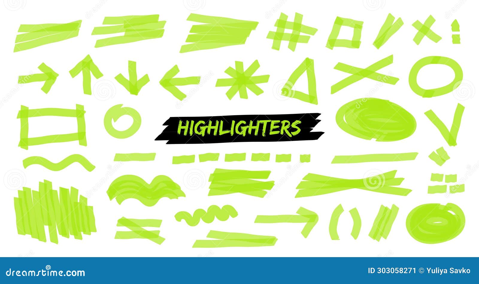 Neon Green Highlight Brush Underlines. Isolated Elements. Stock Vector ...