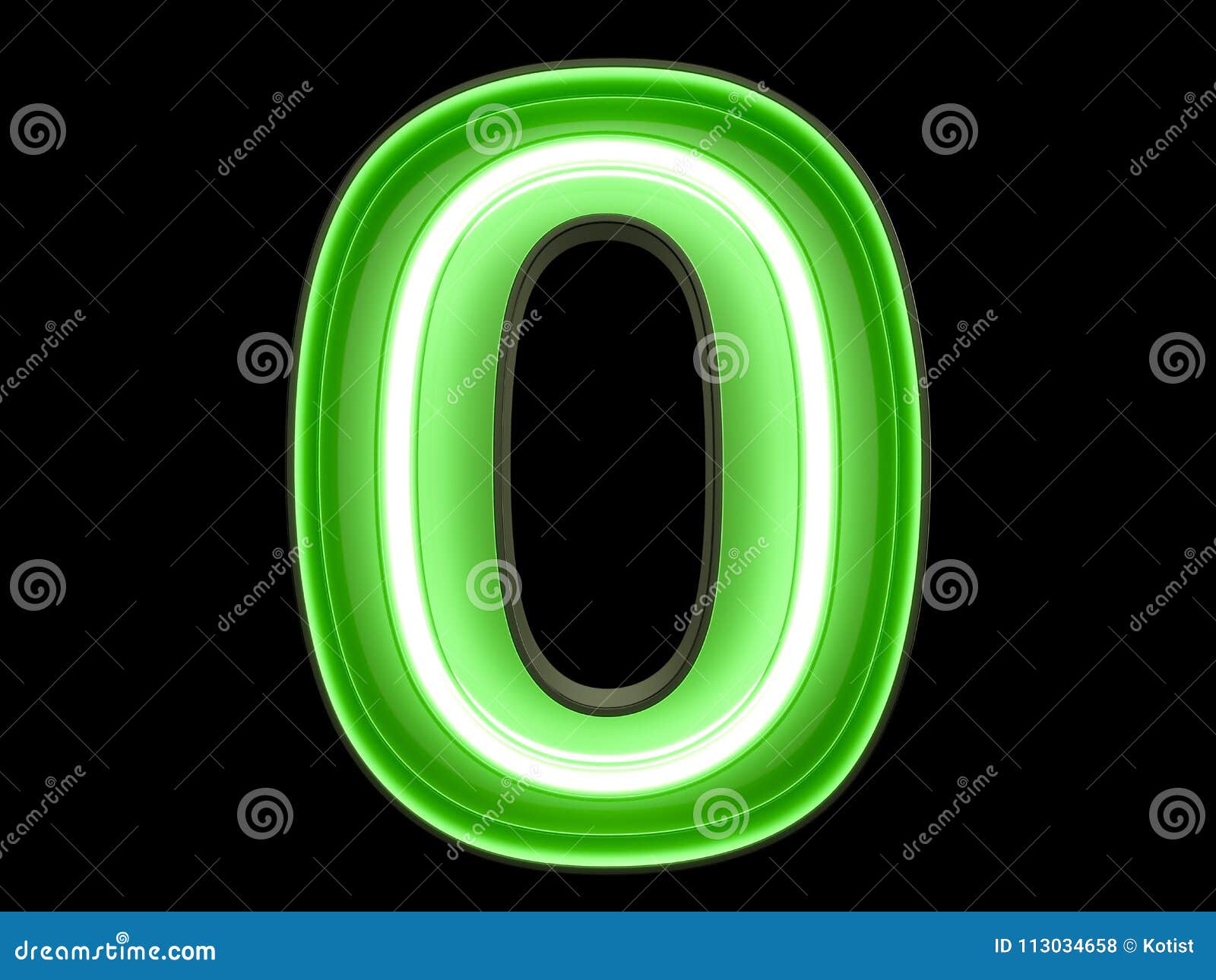 Neon Green Light Digit Alphabet Character 0 Zero Null Font Stock ...