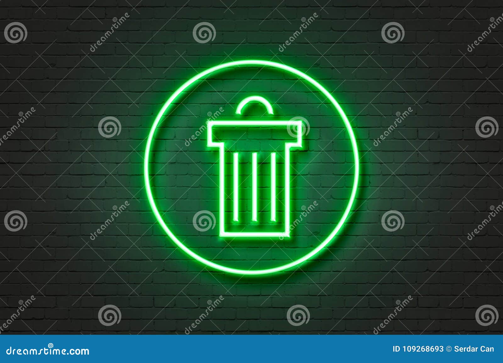 Neon Green Light Icon Trash Wall Sign Stock Illustration - Illustration ...