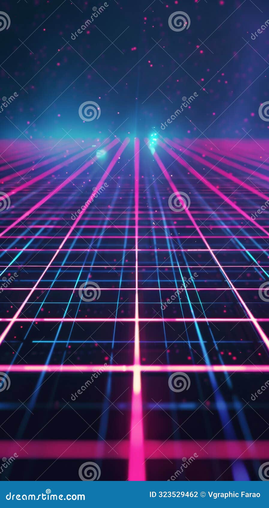 Neon Grid Background with Glowing Lights in a Futuristic Style Stock ...
