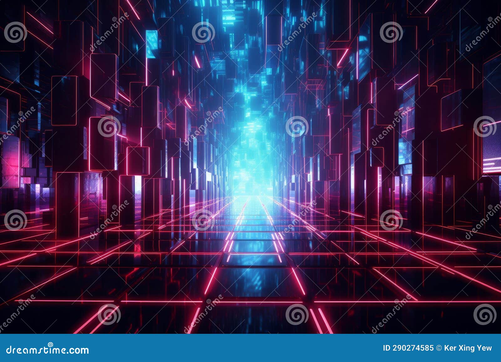 Neon Grid at Night stock illustration. Illustration of tech - 290274585