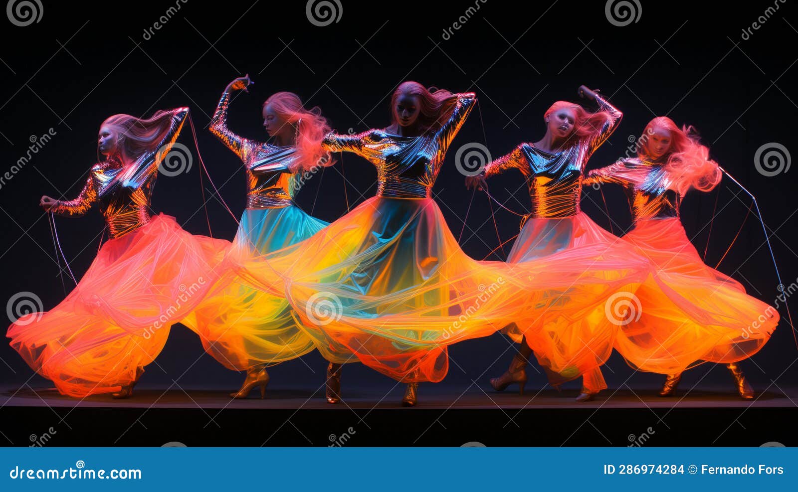 Neon Groove Captured: AI-Rendered Dancers in Electrifying Display Stock ...
