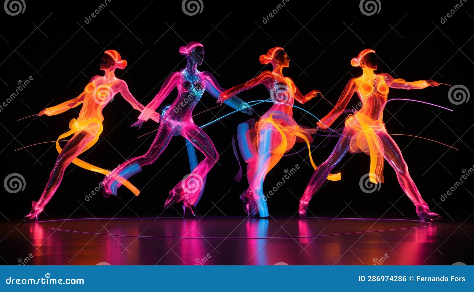 Neon Groove Captured: AI-Rendered Dancers in Electrifying Display Stock Illustration ...
