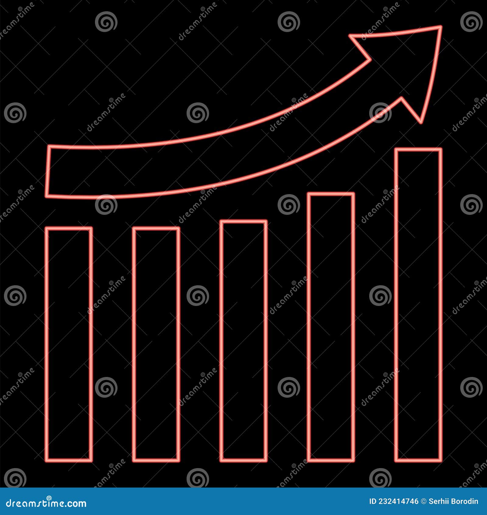 Neon Growing Graph Red Color Vector Illustration Flat Style Image Stock ...