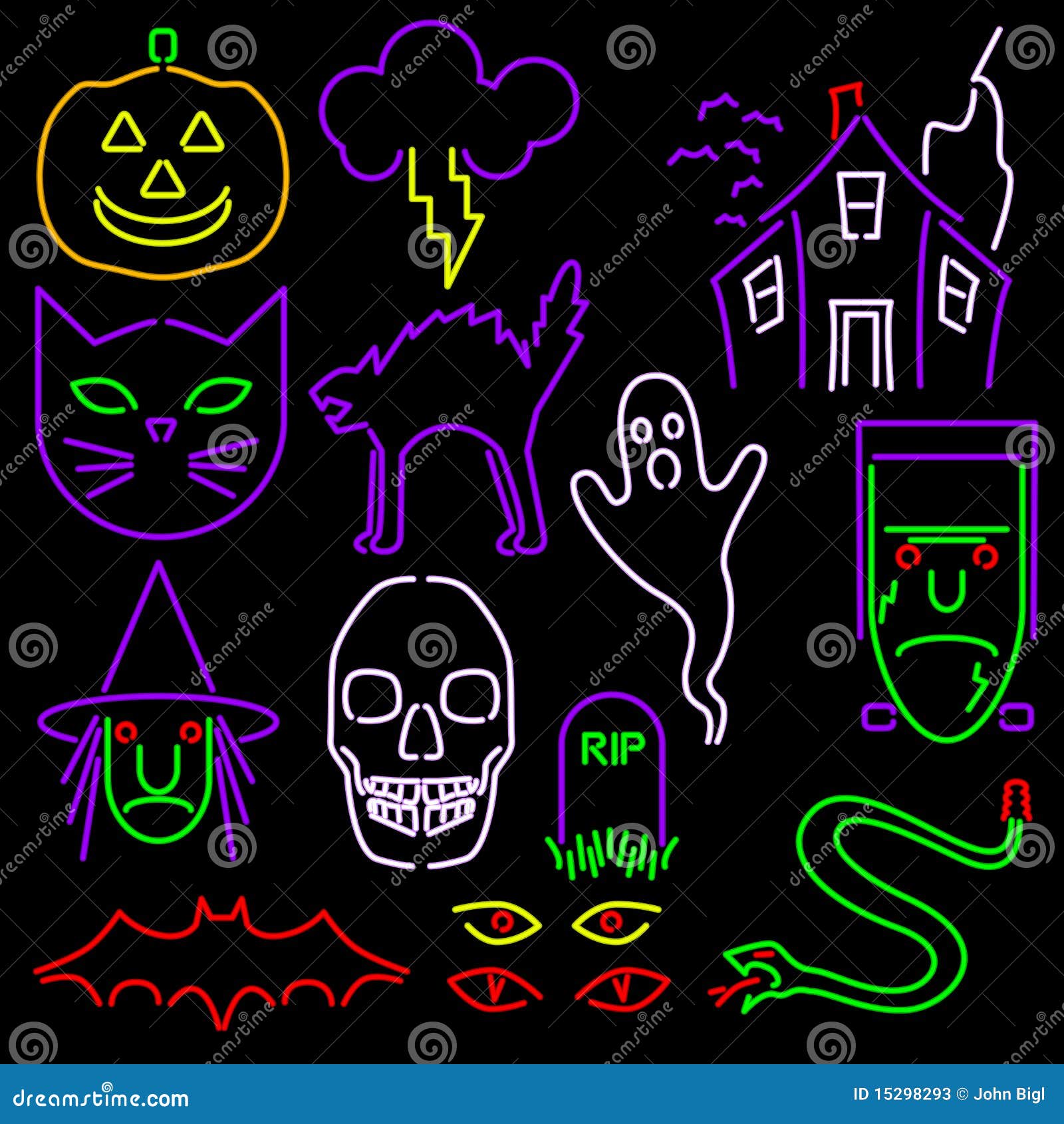 Neon Halloween icons stock vector. Illustration of lightning - 15298293