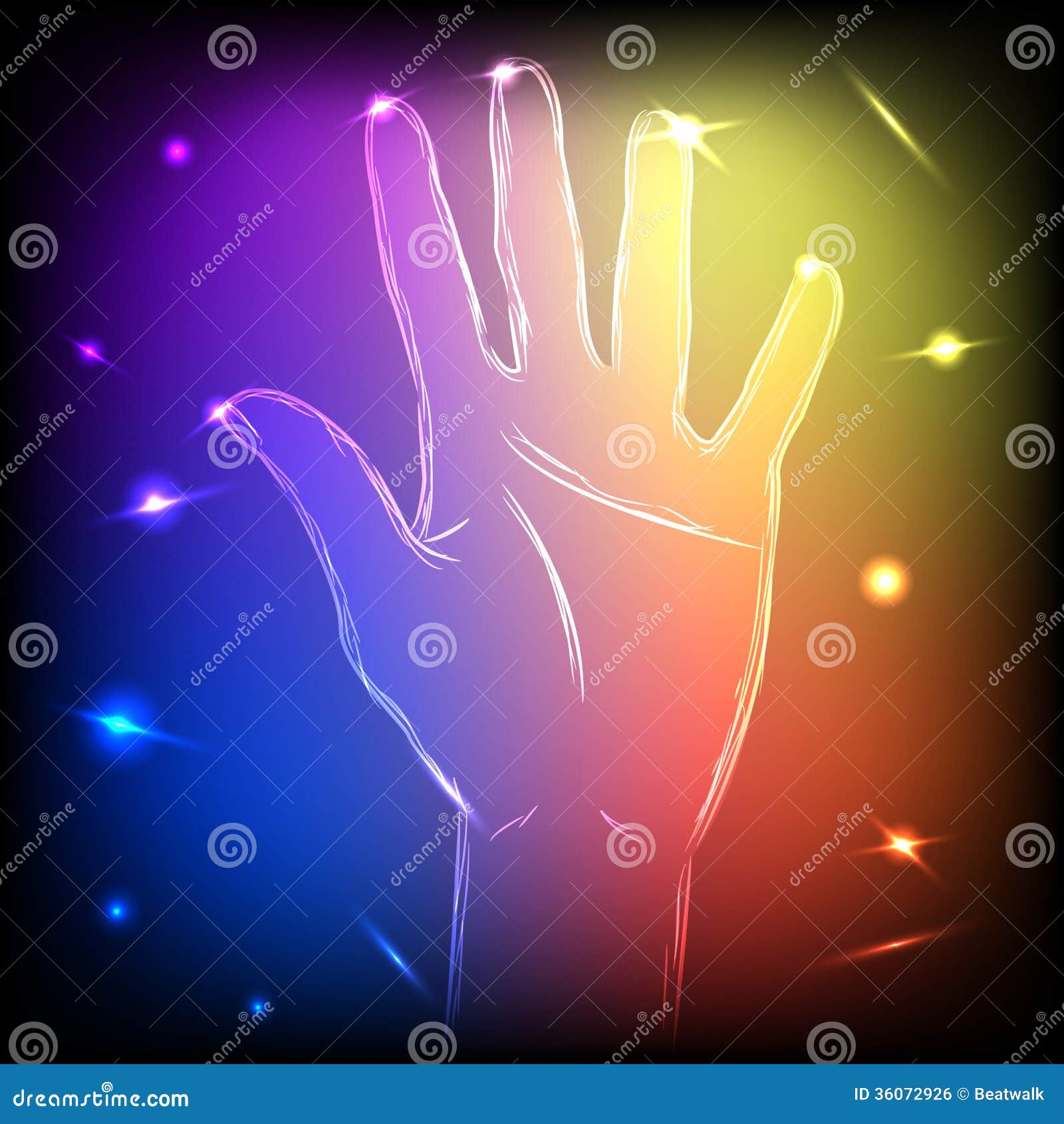 Neon Hand Five stock vector. Illustration of bright, finger - 36072926
