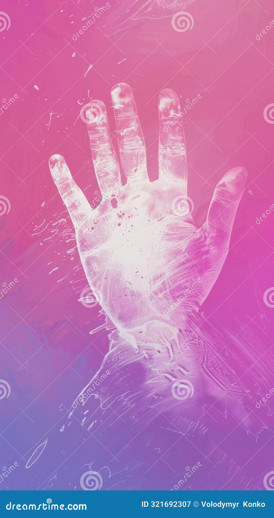 Neon Hand Print on Colorful Gradient Background, Abstract Art. Modern ...