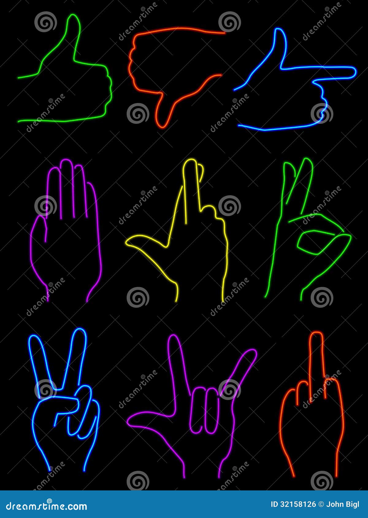 Neon Hands stock vector. Illustration of light, neon - 32158126