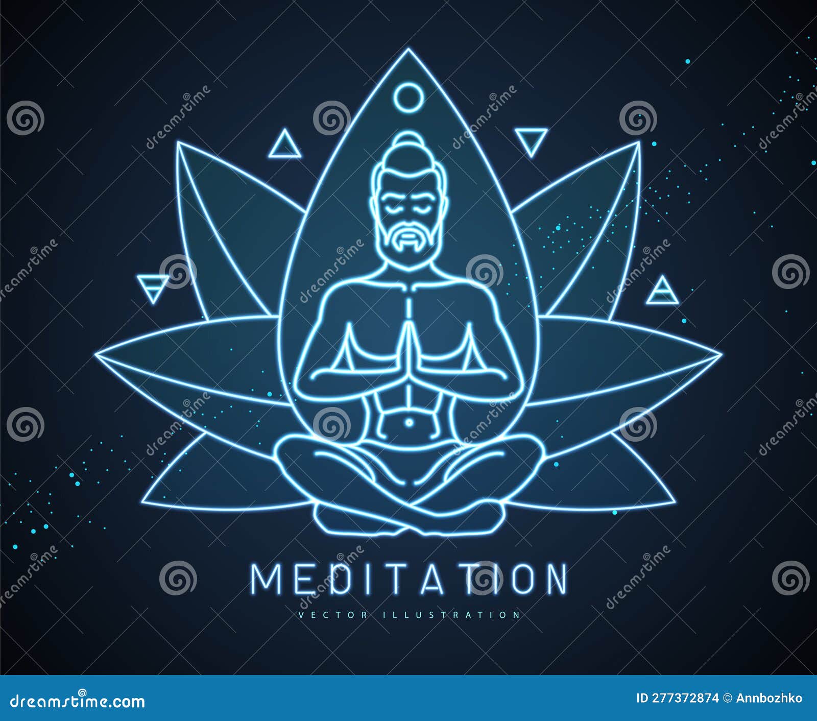 Neon Handsome Man Meditation in Lotus Position with Four Elements Ans ...