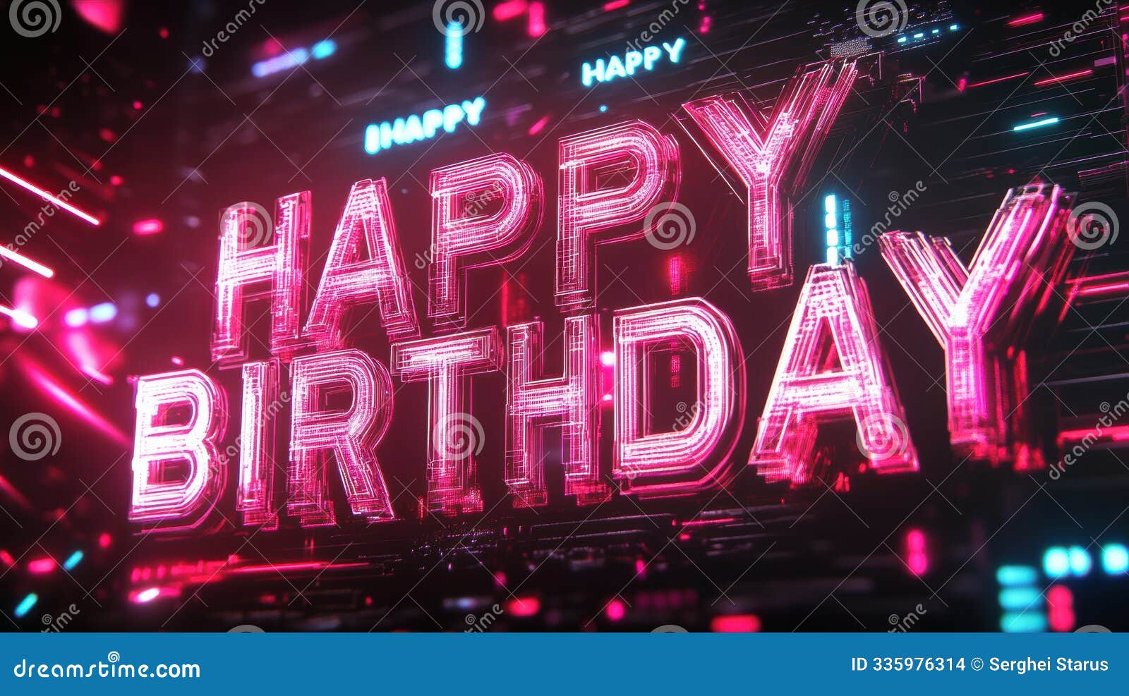 A Neon Happy Birthday Text on a Dark Background, AI Stock Photo - Image ...