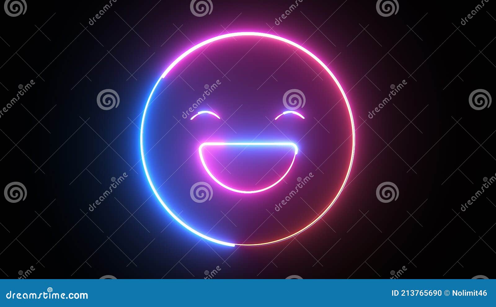 Neon Happy Emoji Icon, Computer Generated. 3d Rendering of Emotion ...