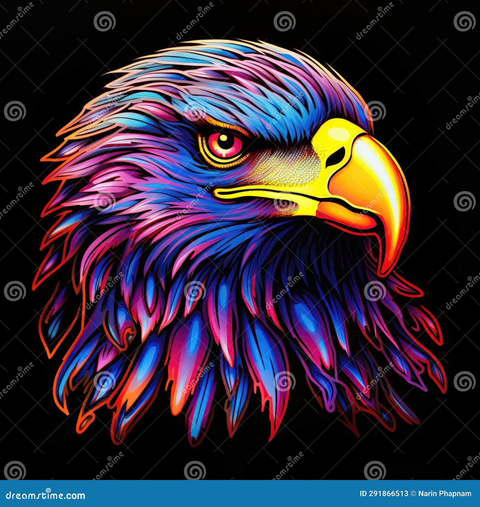 Neon Head Eagle Bird Logo Black Background Generative AI Stock ...