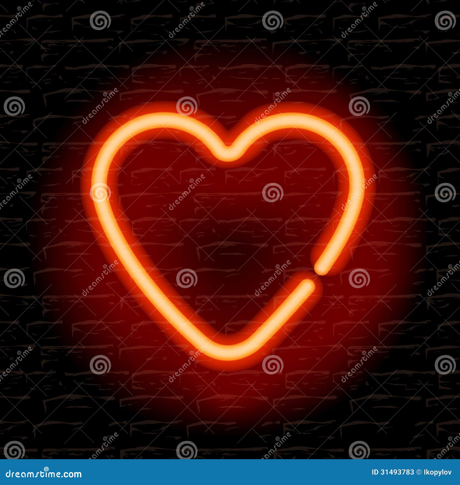 Neon Heart With Phrase Love. Bright Neon Signboard On Brick Wall ...