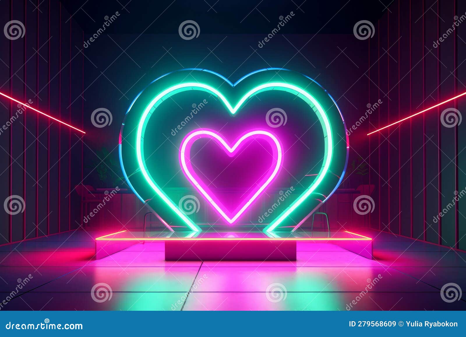 Neon Heart Shaped. Generate Ai Stock Illustration - Illustration of ...