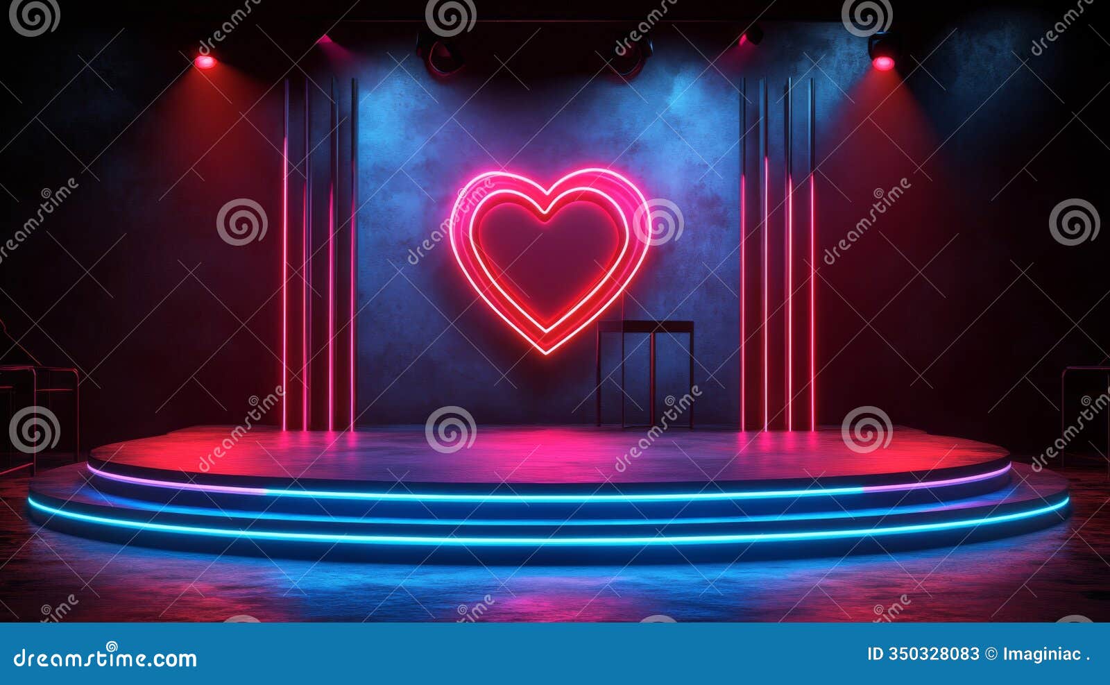 Neon Heart Stage Design with Circular Platform Stock Illustration ...