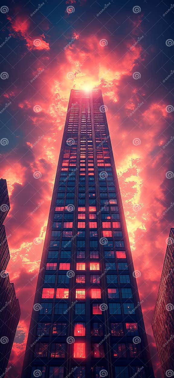 Neon Heights: Synthwave Skyscraper Stock Illustration - Illustration of ...