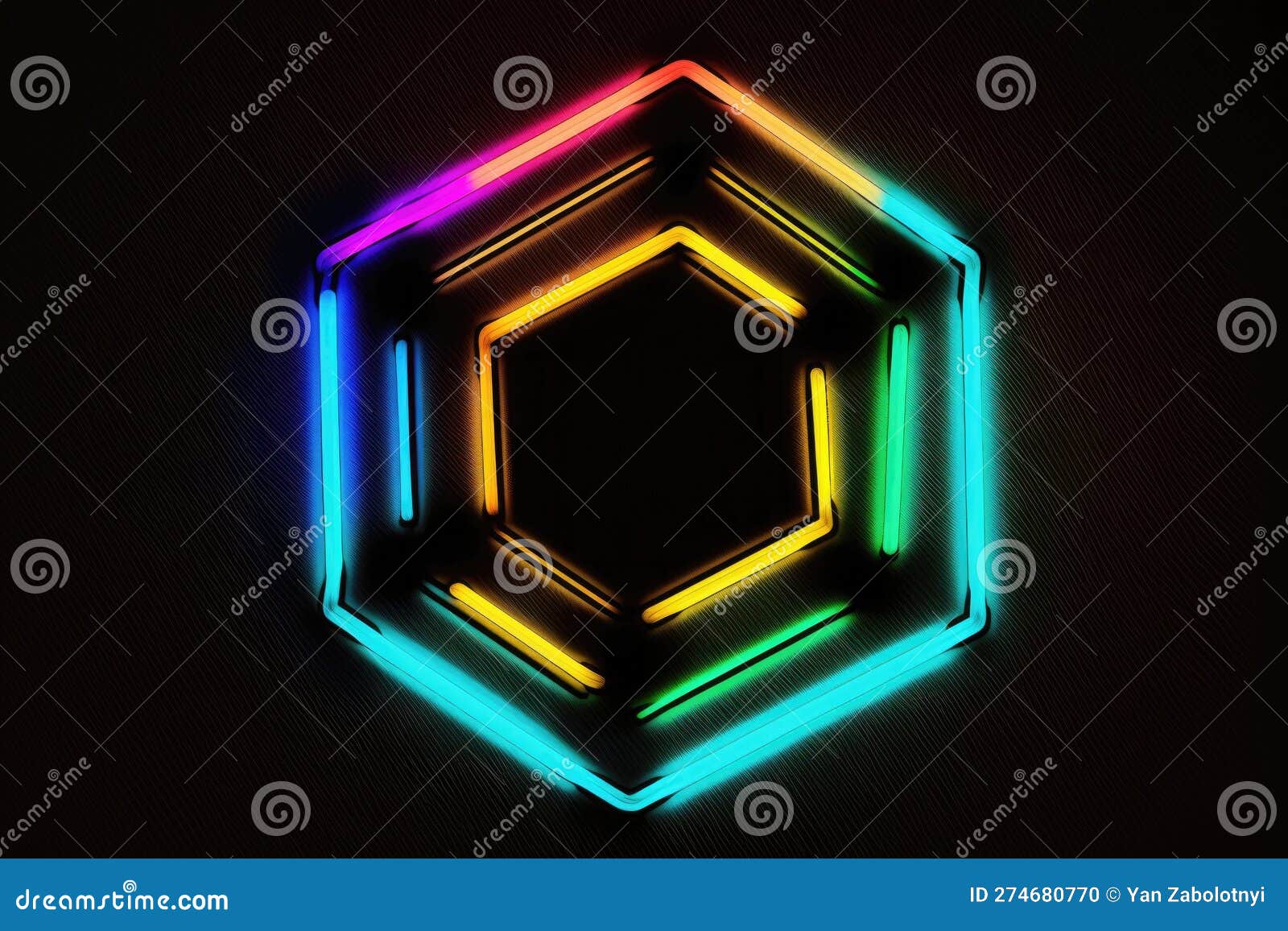 Neon Heptagon Outline on a Black Background. Generative AI Stock ...