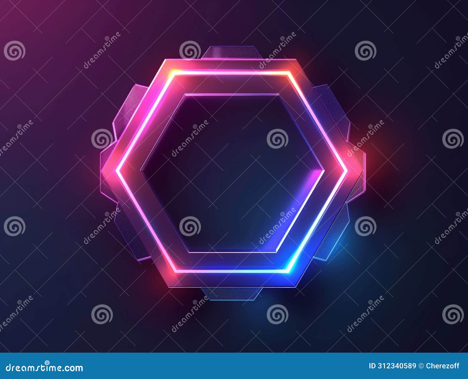 Neon Hexagon Frame on Dark Background Stock Image - Image of blue ...