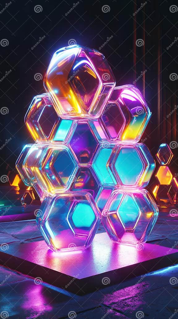 Neon Hexagon Glass Structure, Abstract Art Stock Illustration ...
