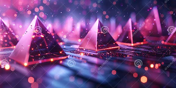 Neon High Tech Surface with Triangular Pyramids. Illuminated Stock ...