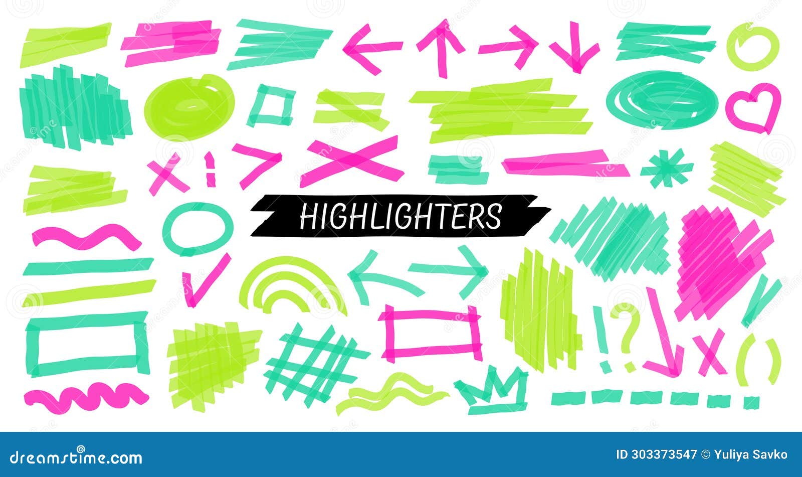 Neon Highlight Brush Strokes and Underlines. Isolated Elements. Stock ...