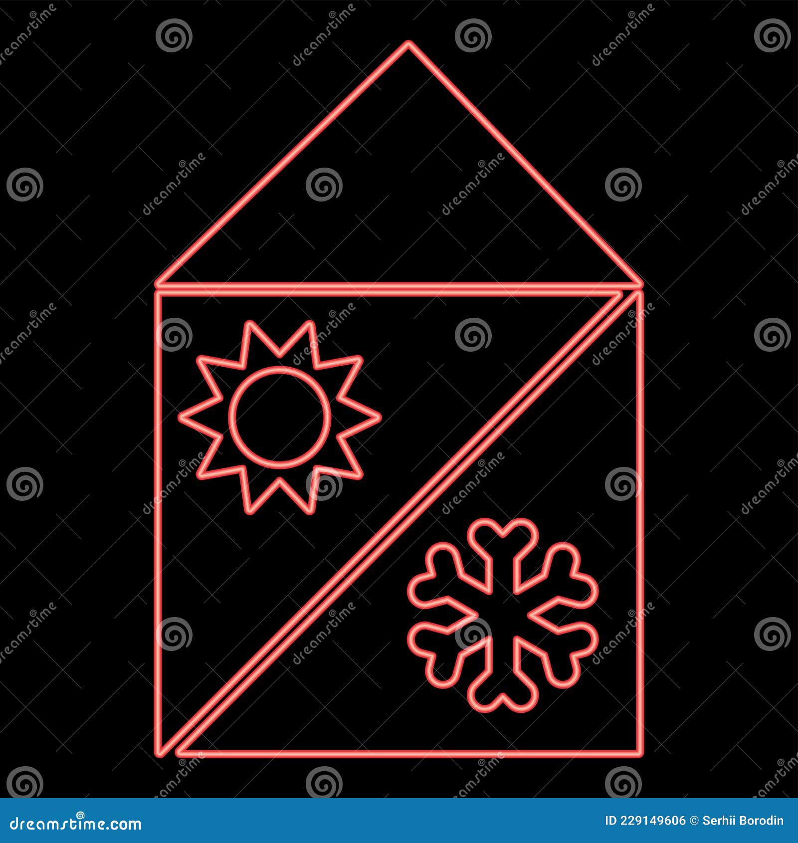 Neon Home Cooling and Heating System Red Color Vector Illustration Flat ...