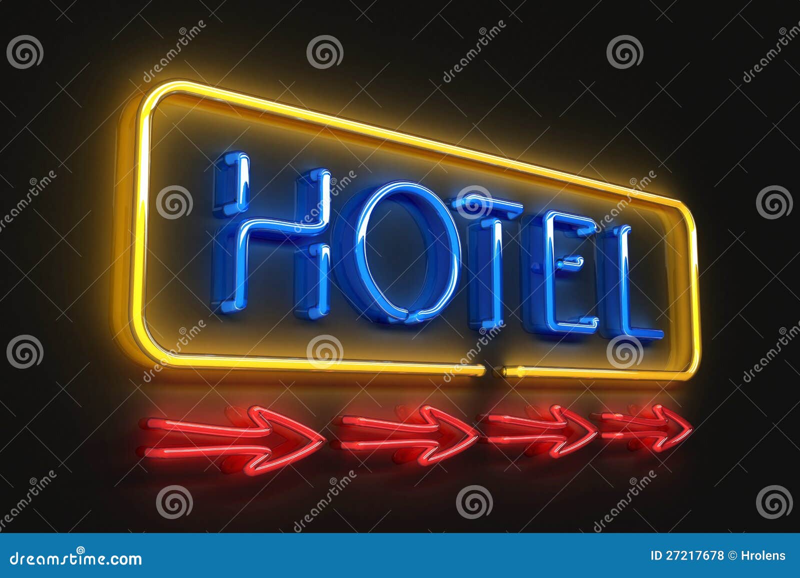 Hotel Sign Red Arrow Neon Lights. Vector Vintage Motel Wall Sign ...