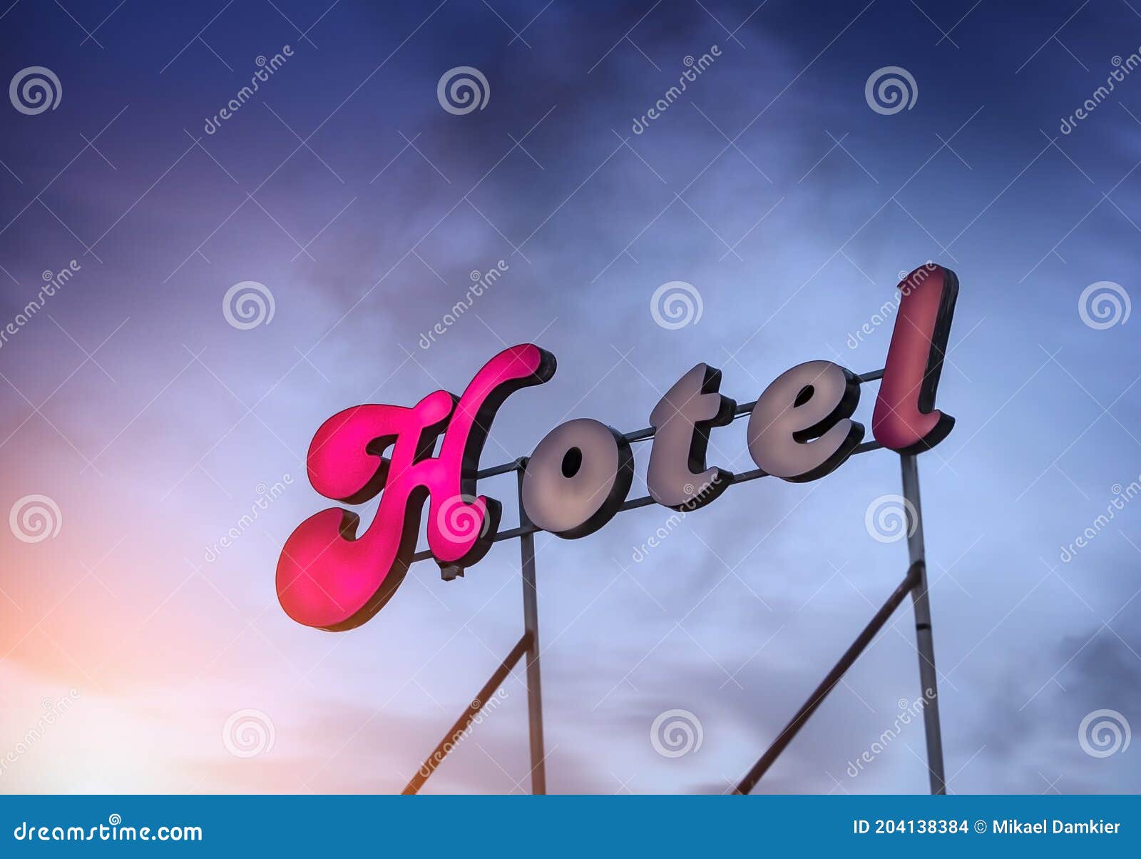 Neon Hotel Sign on the Building Stock Photo - Image of motel, service ...
