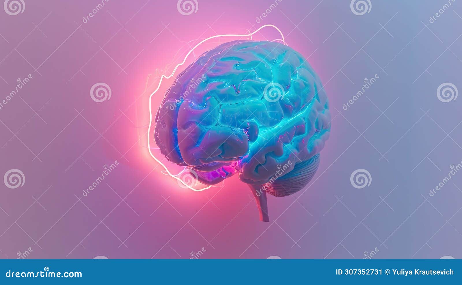 Neon Human Brain for Design. Generative AI Stock Illustration ...
