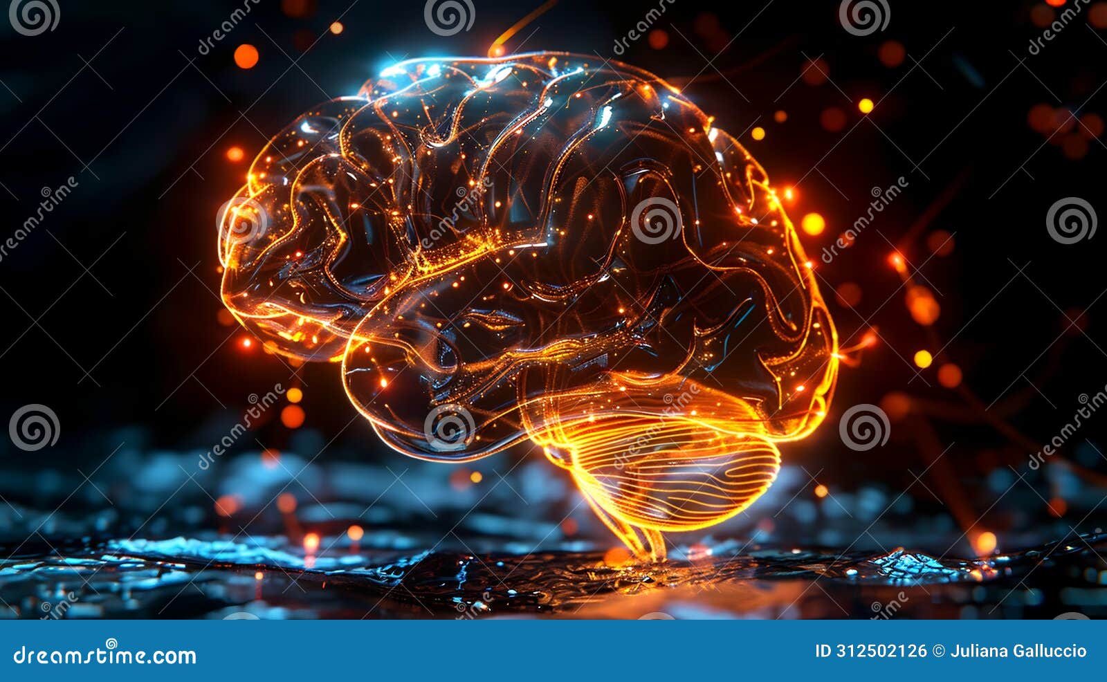 Neon Human Brain Representation with Orange Light Stock Photo - Image ...