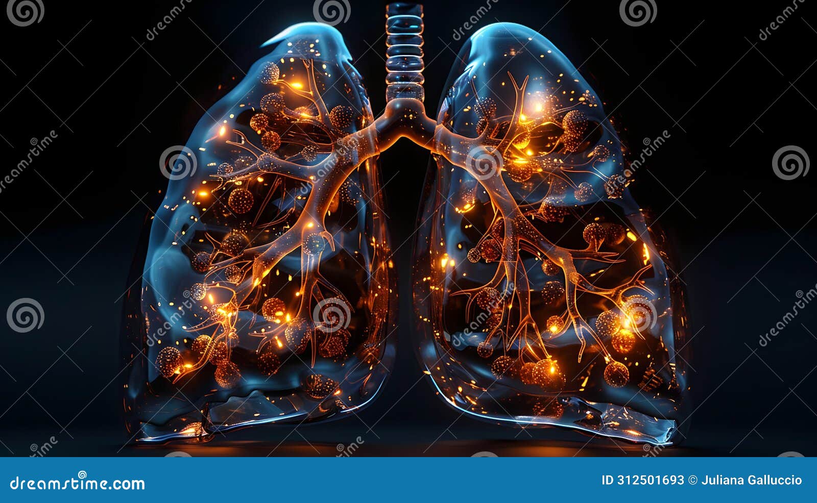Neon Human Lungs Representation with Orange Light Stock Illustration ...