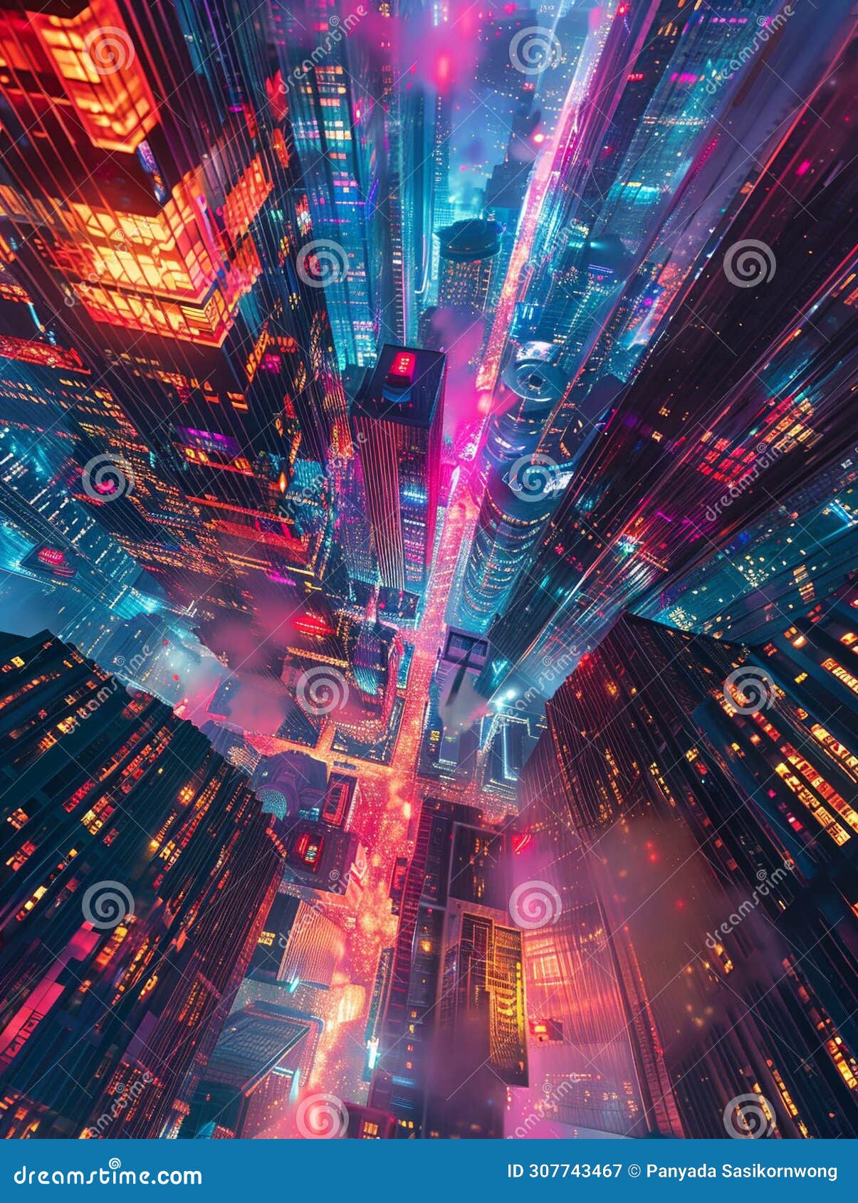 Neon Hyperrealistic Digital Metropolis Modern Skyscrapers Design Ai ...