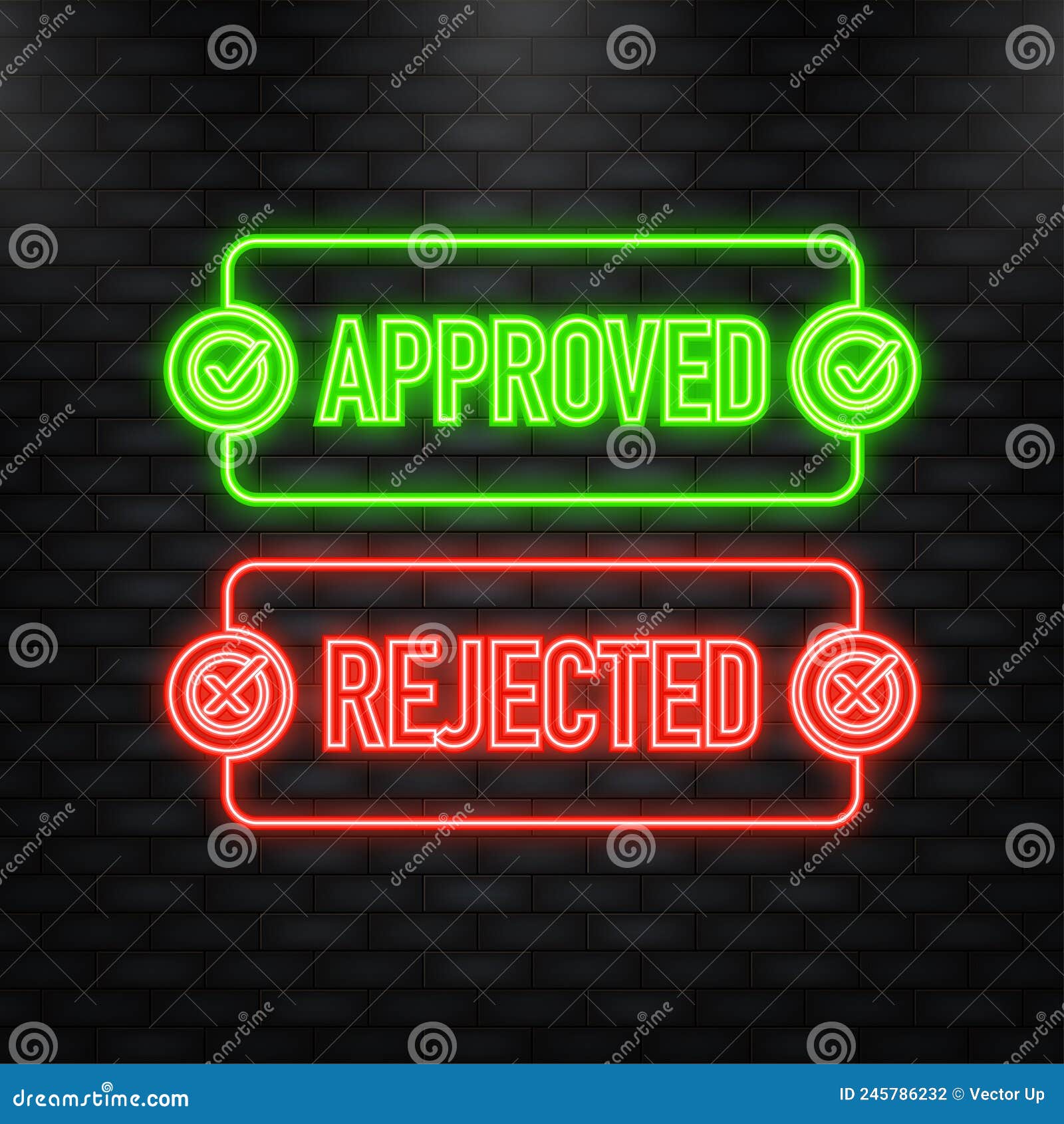 Neon Icon. Approved and Rejected Banner. Positive Feedback Concept ...